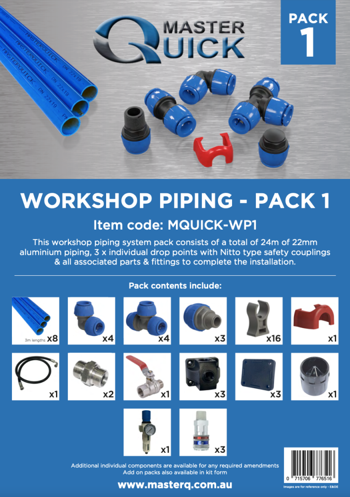 MASTERQuick Workshop piping pack. 24m x 22mm pipe, 3 x single outlet ...